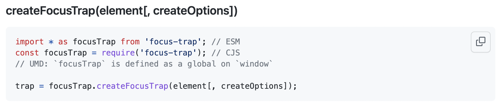 createFocusTrap no longer accepts undefined createOptions argument ...
