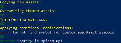 Error 'Cannot find symbol for Custom app React symbols' · Issue #916 · spicetify/cli · GitHub