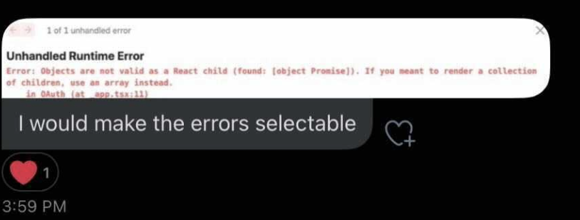 Ensure that text on the Next.js error page is selectable with the ...