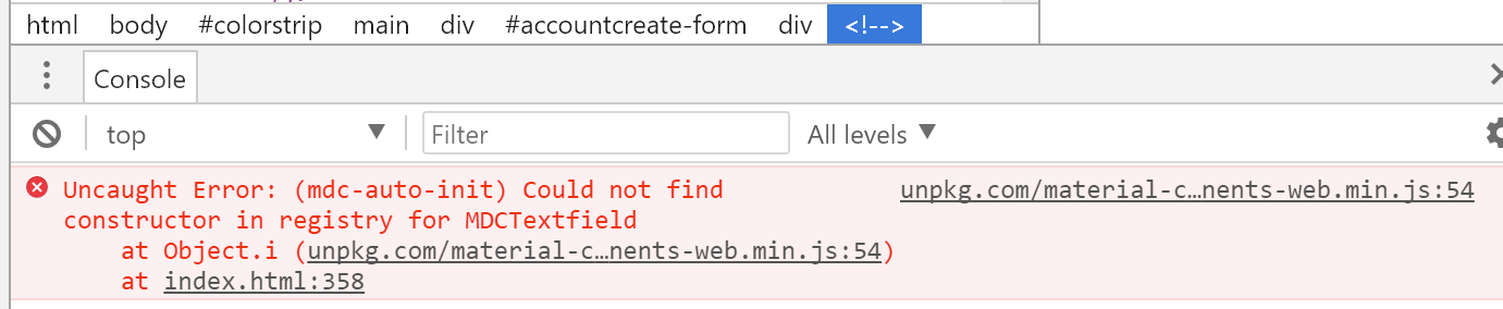 Error: (mdc-auto-init) Could not find constructor in registry for ...