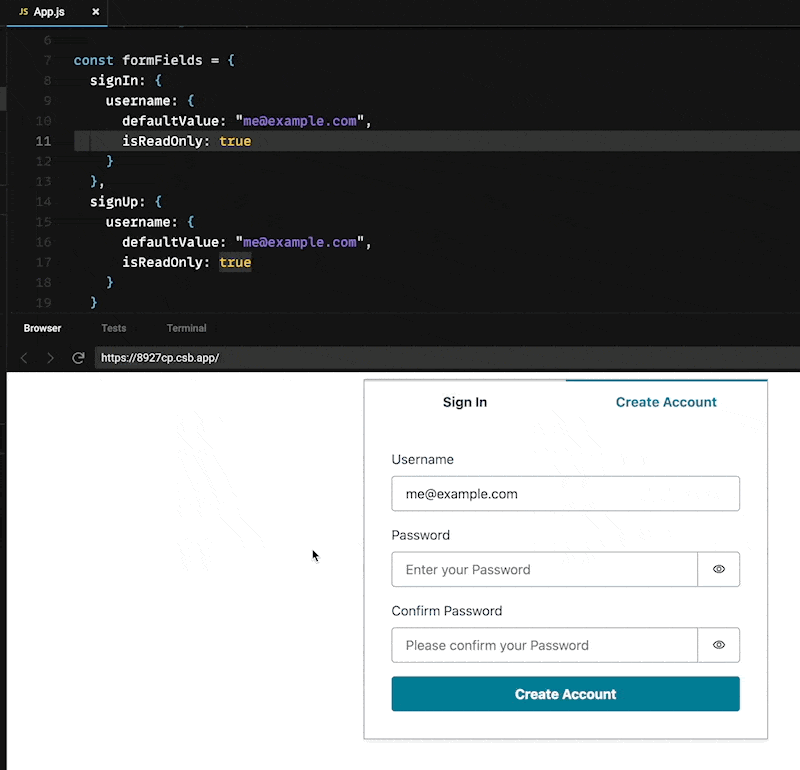 FR (Authenticator React): Support pre-filled value in formFields signIn username/password ...