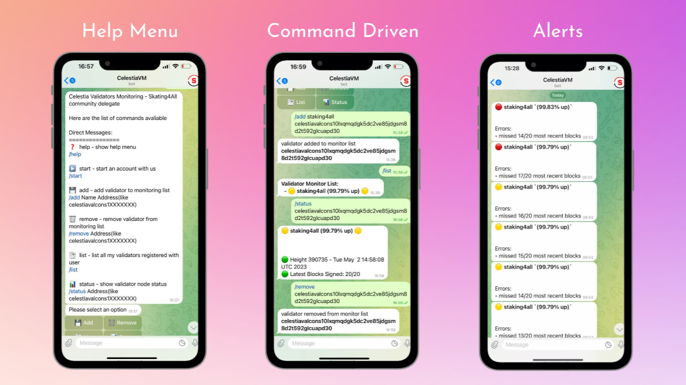 GitHub - staking4all/celestia-monitoring-bot: Cosmos validator monitoring and alerting utility