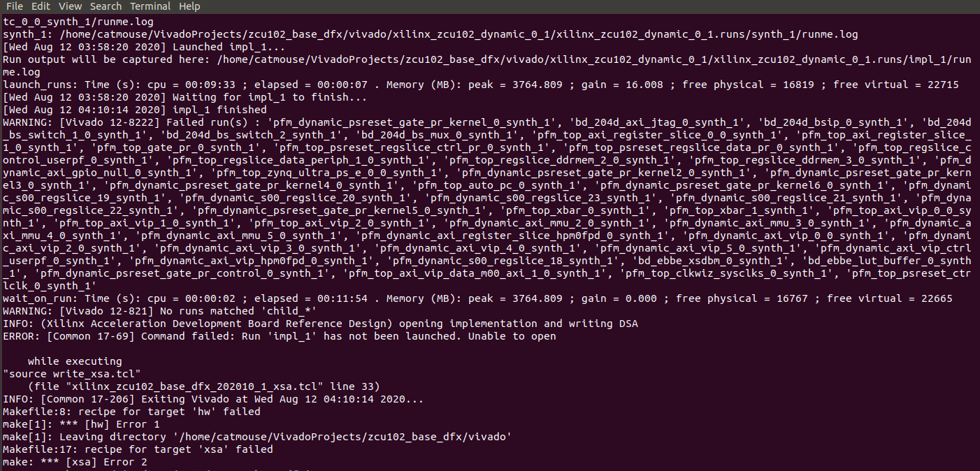 ZCU102 DFX ：Run 'impl_1' has not been launched. Unable to open, when make xsa · Issue #16 ...
