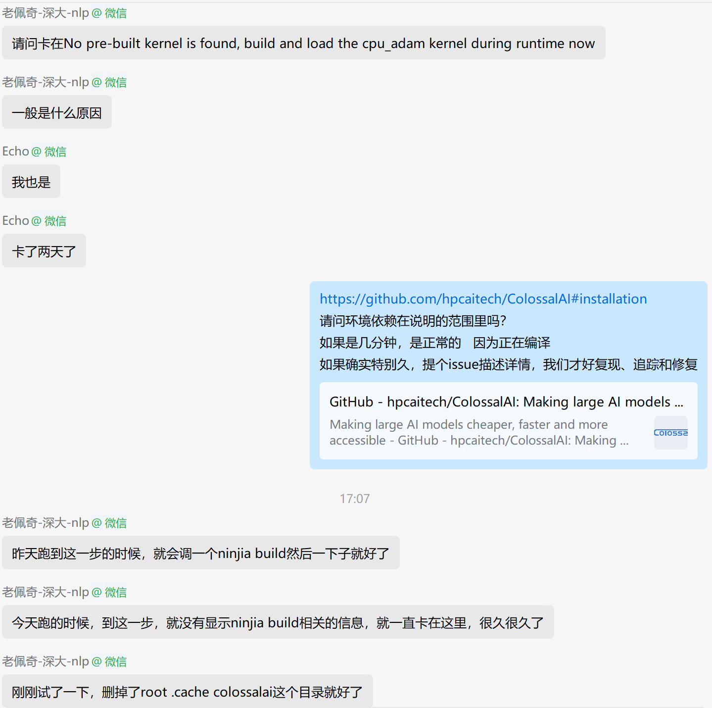 [BUG]: Stuck Error: No pre-built kernel is found, seems about ninjia and root .cache colossalai ...