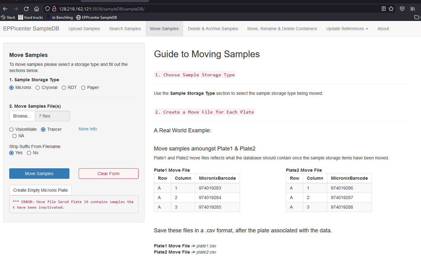 Inactivated samples causing issues with sample move (I think) · Issue #70 · EPPIcenter/sampleDB ...