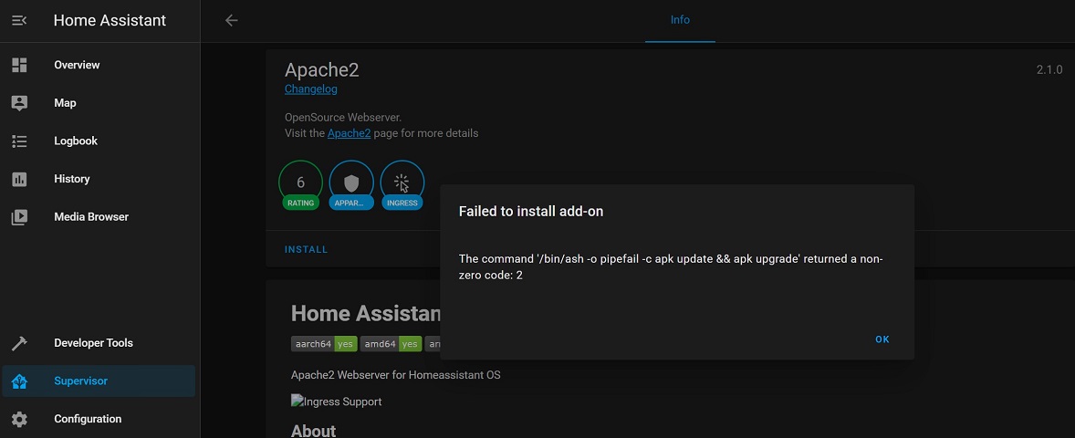 Issue installing Apache AddOn 'non-zero code:2' · Issue #33 · FaserF/hassio-addons · GitHub