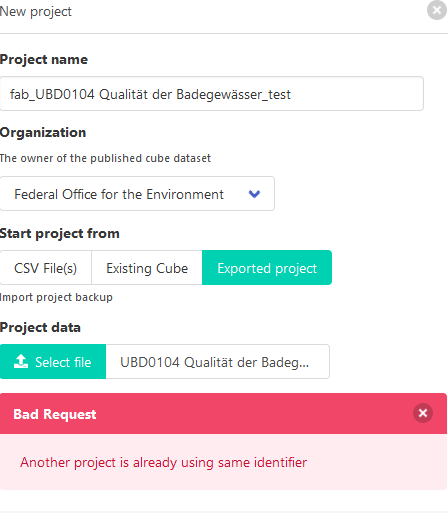 When creating a new project from exported project, if a first "create project" correctly fails ...