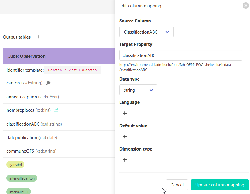 Cube Creator - CSV Mapping - Data type list box not available when editing an "xsd:int" column ...