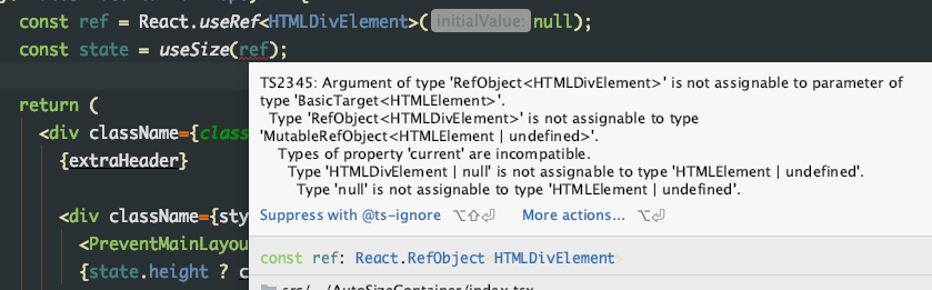 useSize 参数中的 ref 与 React 类型不符合 · Issue #451 · alibaba/hooks · GitHub