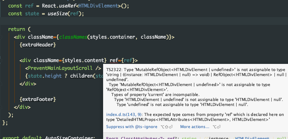 useSize 参数中的 ref 与 React 类型不符合 · Issue #451 · alibaba/hooks · GitHub