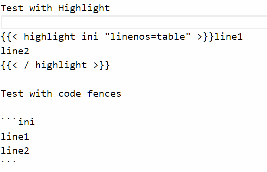 highlight shortcode produces different (wrong) results than code fences for type "ini" · Issue ...