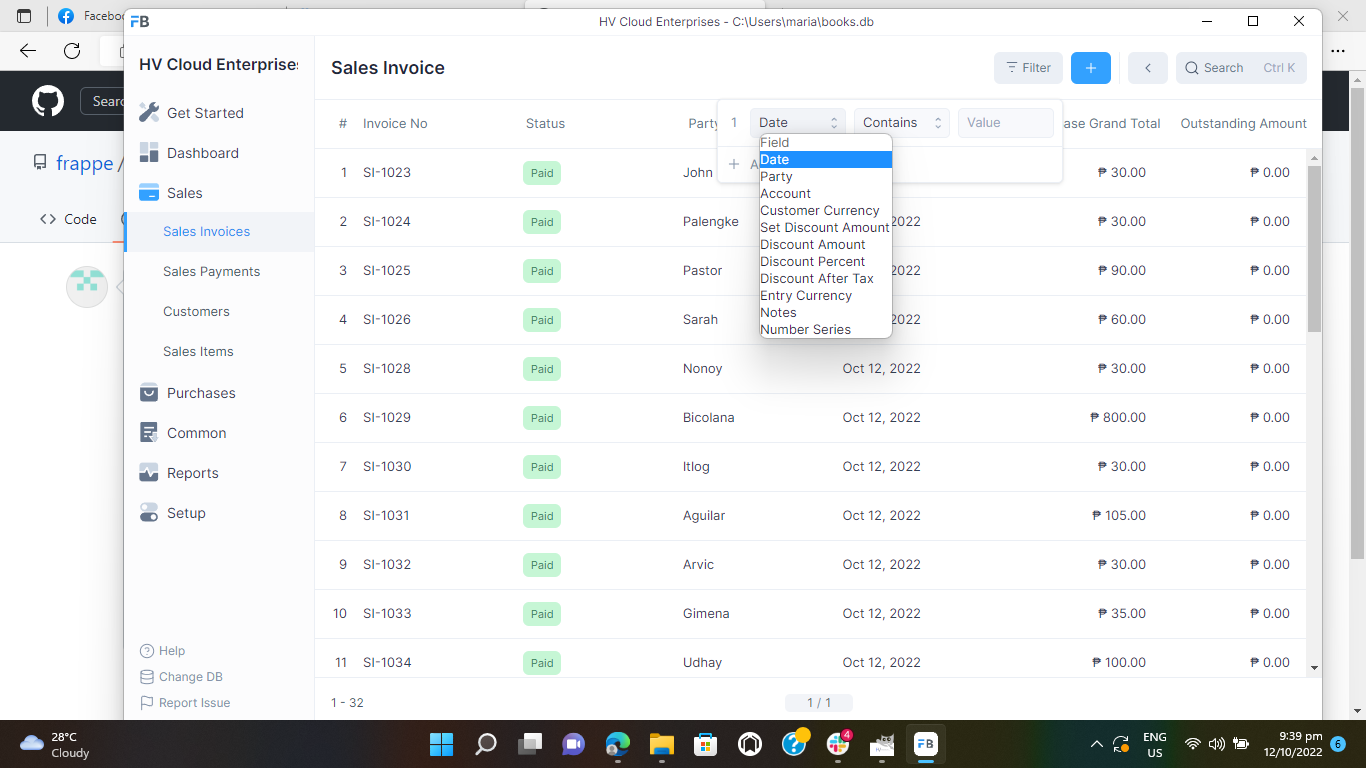 Filters Based On The Status · Issue 480 · Frappebooks · Github 8519