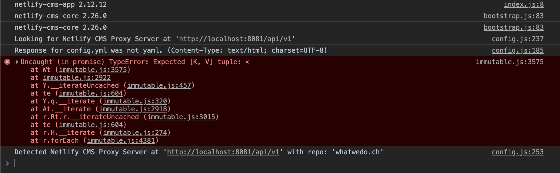 "Expected [K, V] tuple" when initialising config via JS · Issue #3743 · decaporg/decap-cms · GitHub