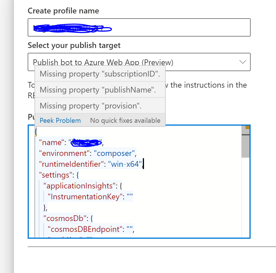 Publish to WebApp Bot with LUIS fails with error - "Failed to parse azure account information ...