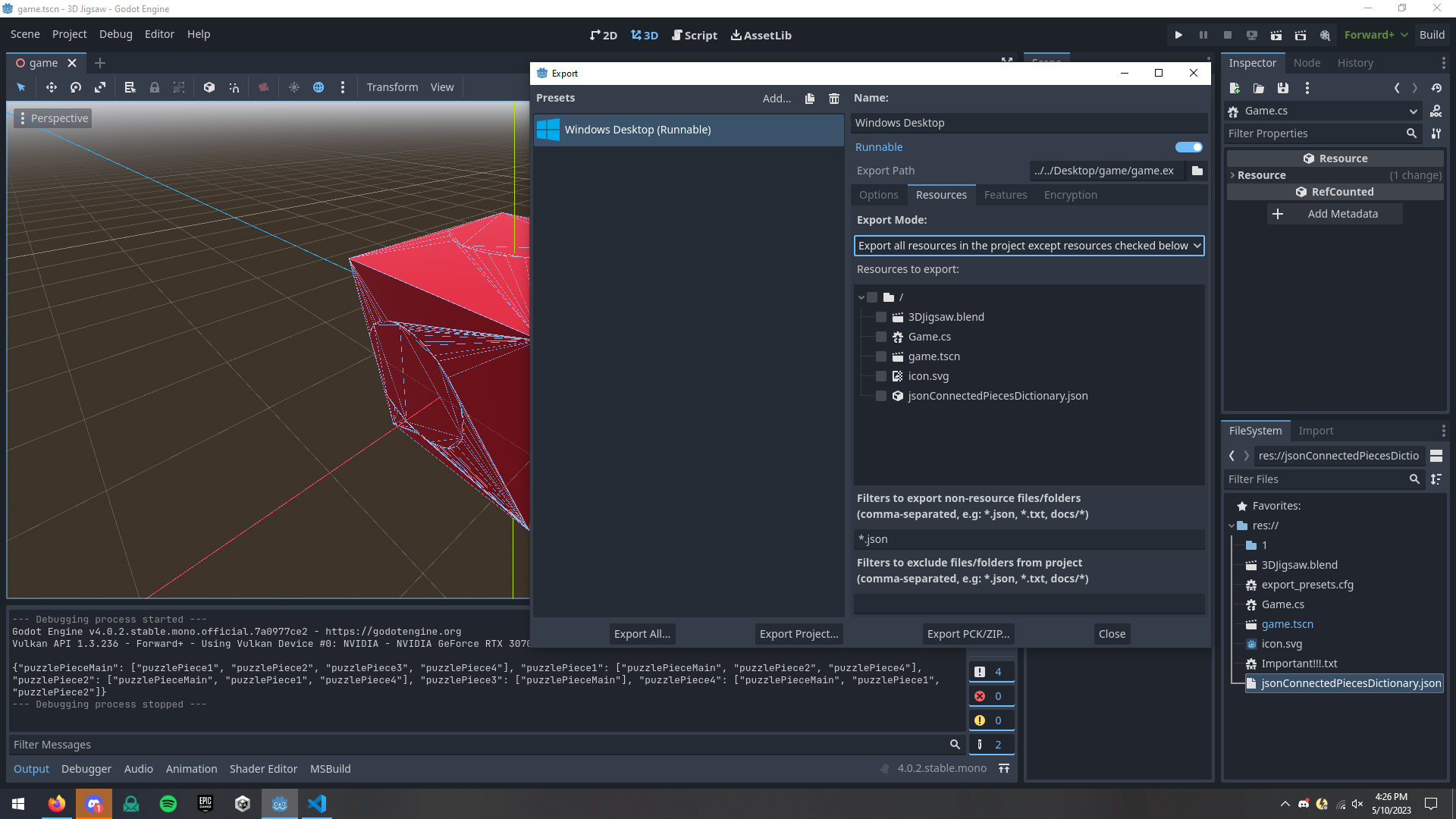Incorrect subheading in export dialog when using the "Export all resources except resources ...