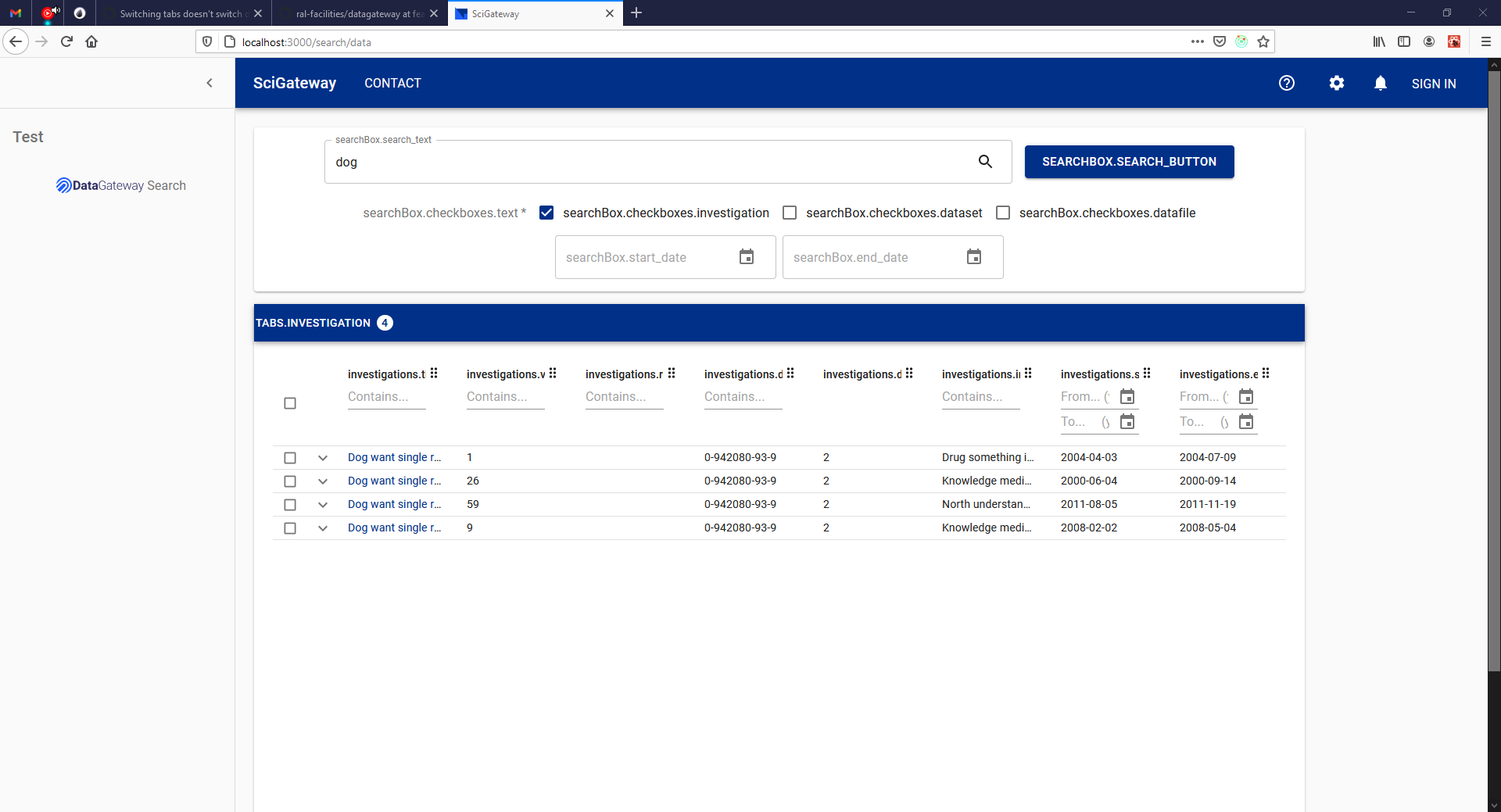 Switching tabs doesn't switch data type in search · Issue #479 · ral-facilities/datagateway · GitHub