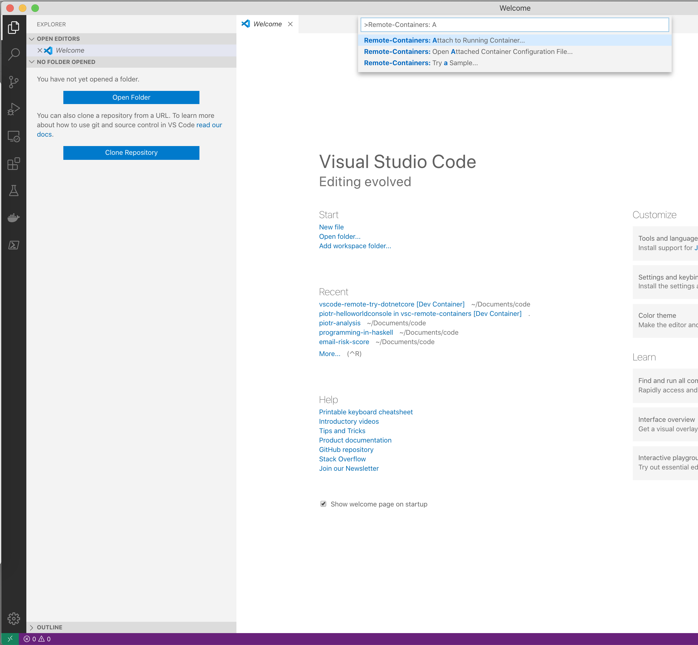 Not seeing the "Remote-Containers: Add Development Container Configuration Files" option ...