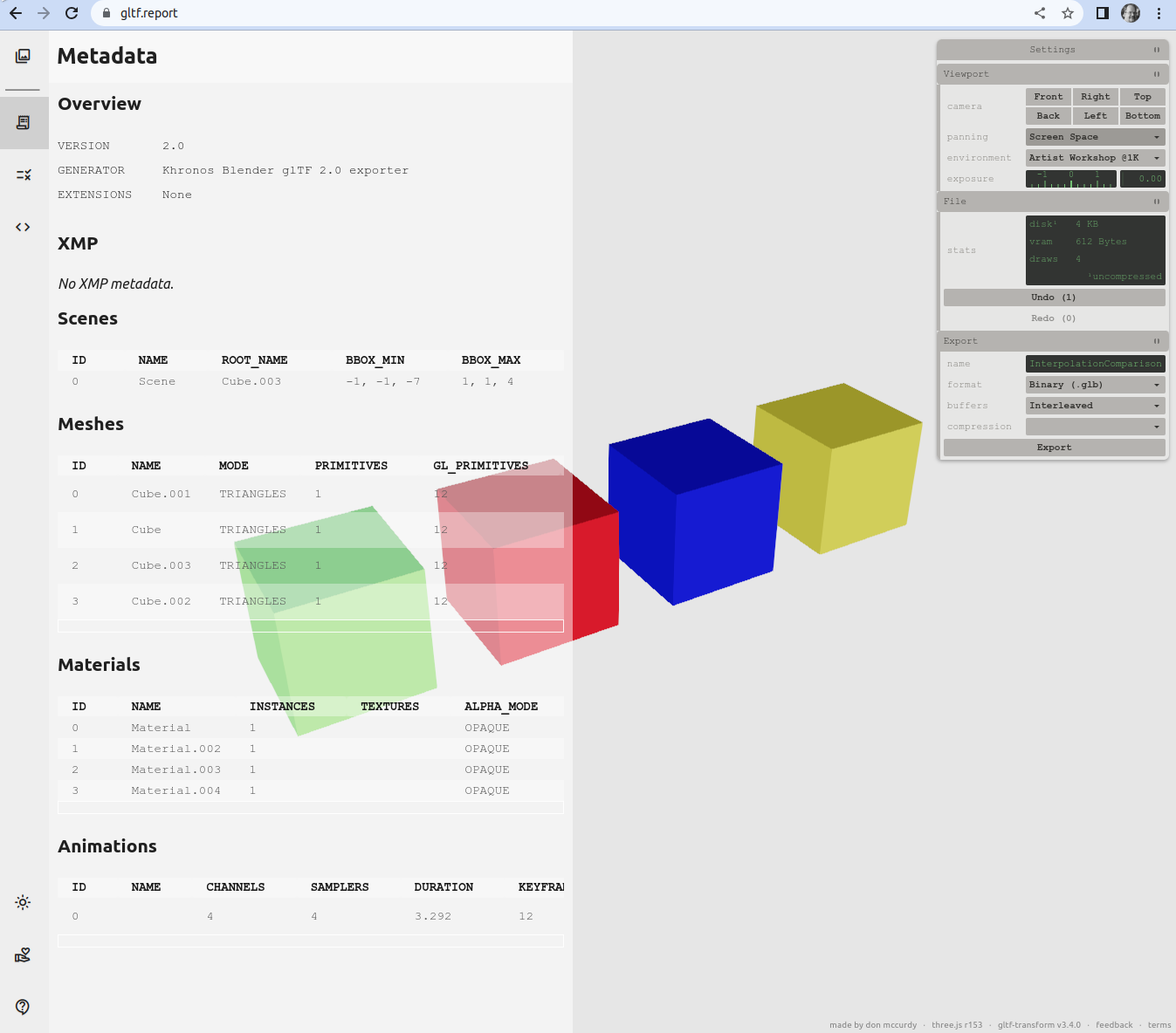 InterpolatorComparison superimposes cubes on top of each other · Issue #344 · donmccurdy/three ...