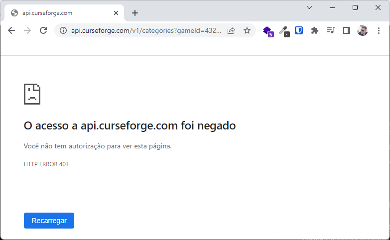 ERROR : 'install-curseforge' command failed. Version is 1.25.20. Failed with 403 Forbidden ...