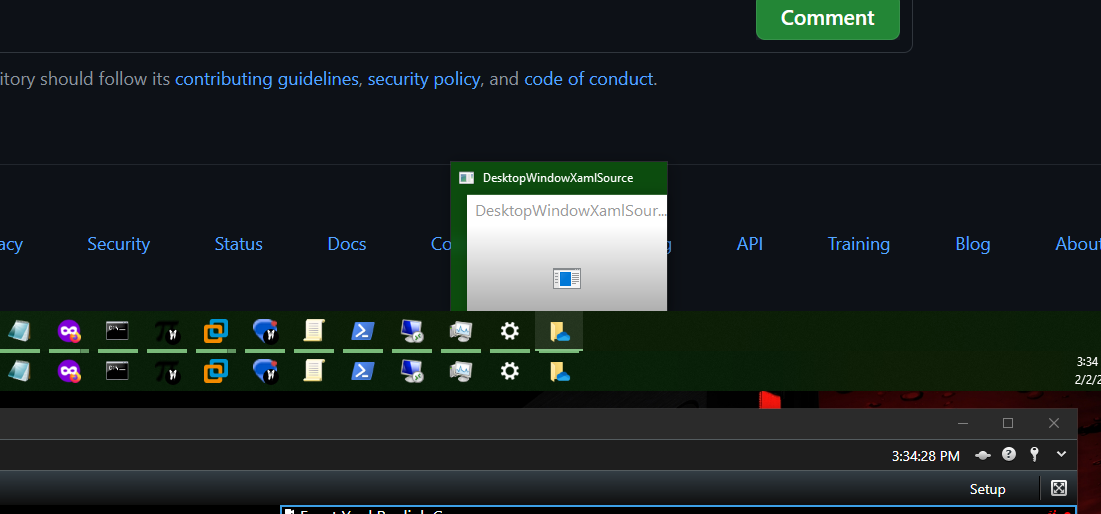 Desktop App - Empty DesktopWindowXamlSource window visible on task bar ...