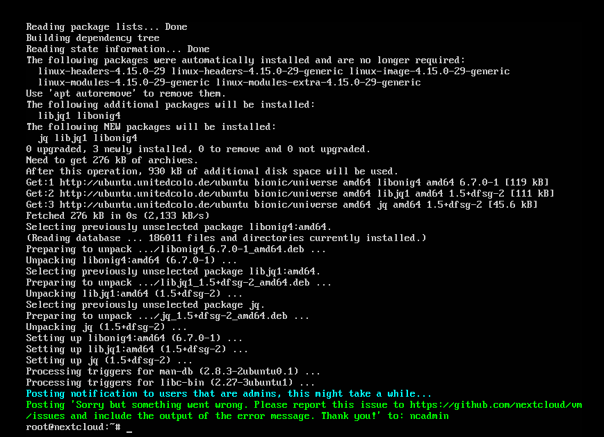 Cannot install Nextcloud, Script Errors · Issue #1139 · nextcloud/vm · GitHub