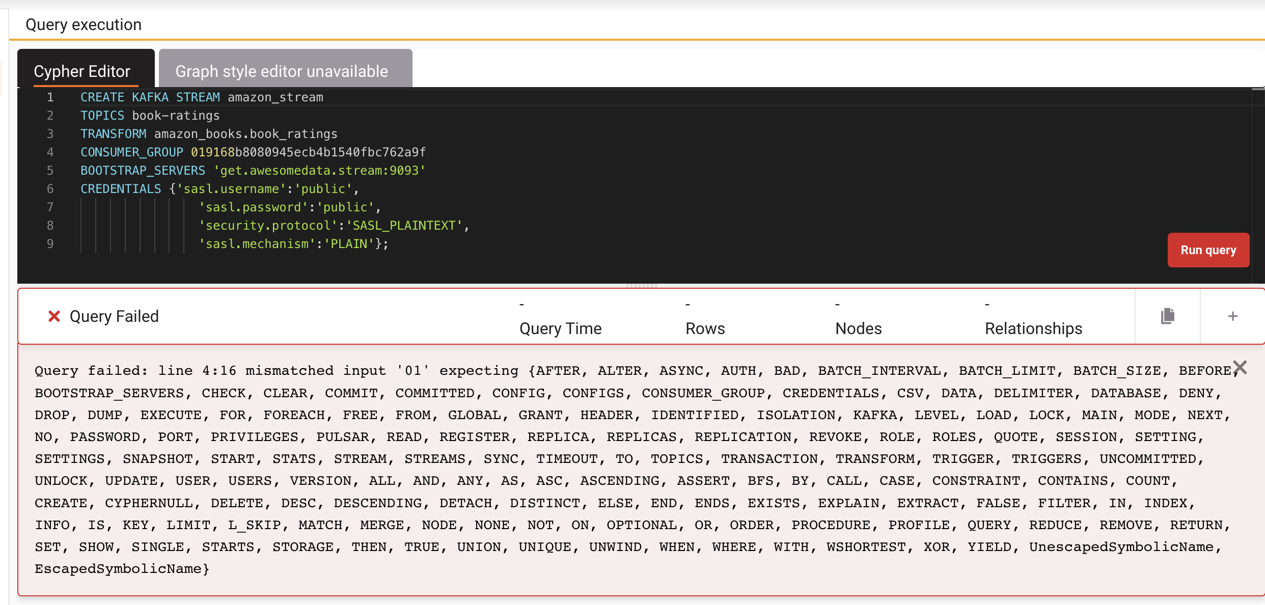 Fix Kafka consumer group name can't start with a number · Issue #446 · memgraph/memgraph · GitHub