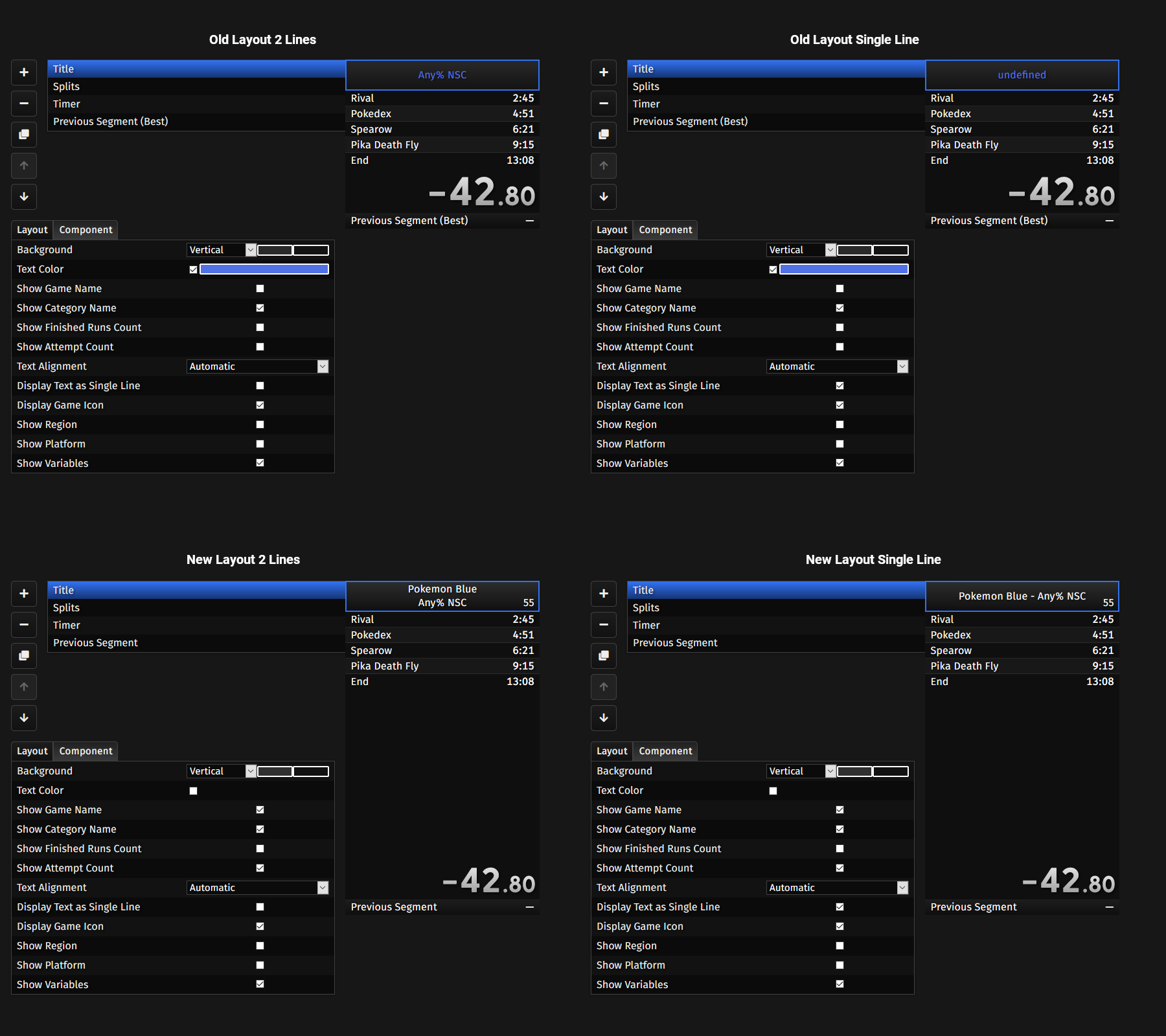 Titles in the layout state of an Original Livesplit layout are no ...