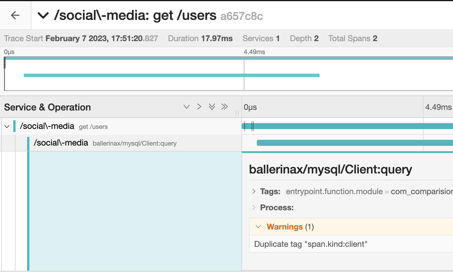 A `warning` is observed when tracing with database endpoint · Issue #7200 · ballerina-platform ...