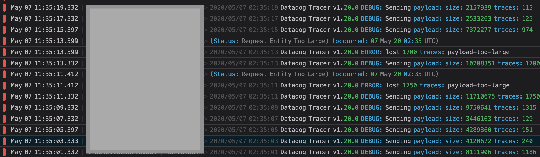 ddtrace/tracer: lost trace due to payload size too large errors · Issue #650 · DataDog/dd-trace ...