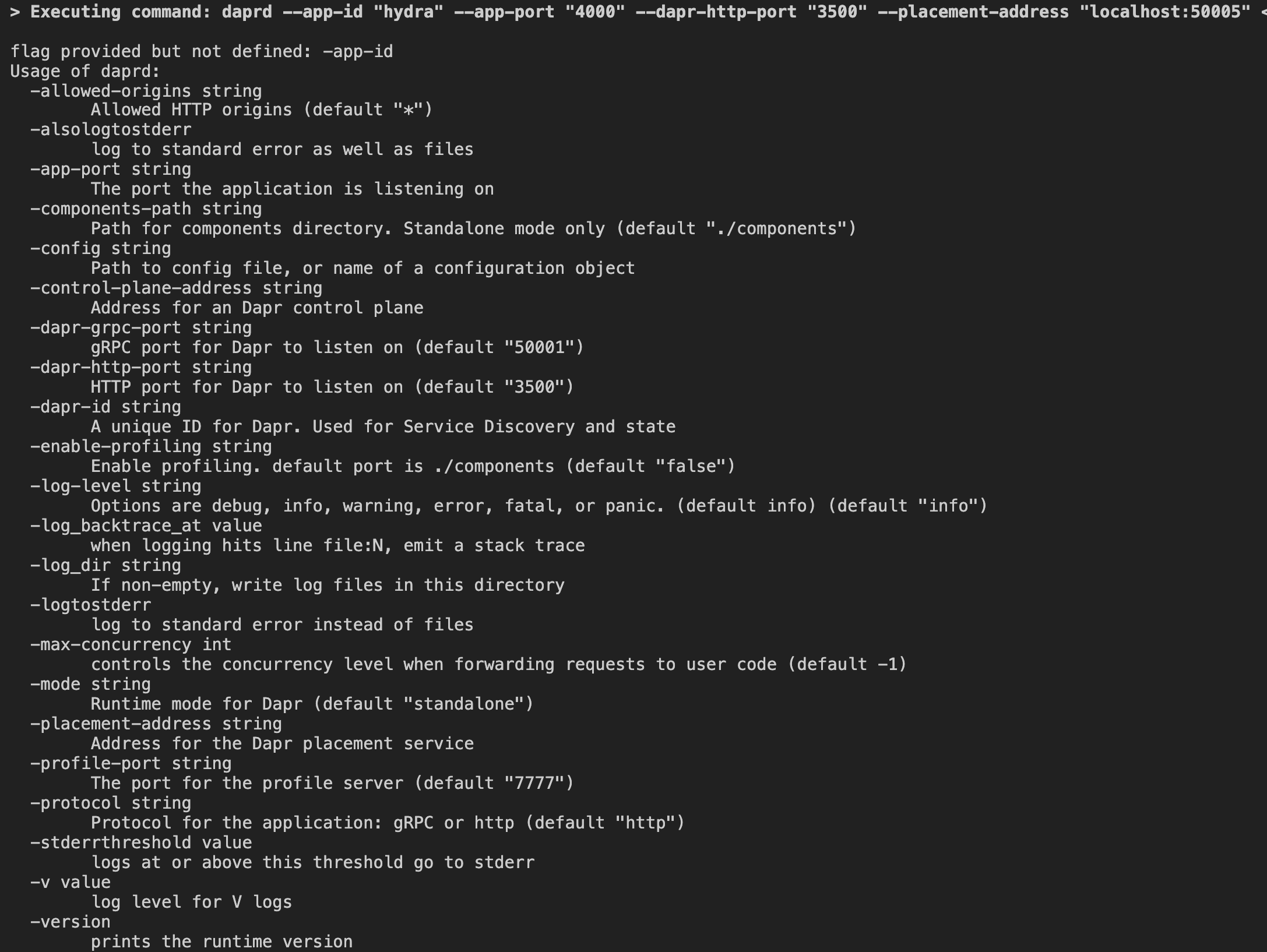 dapr cil flag and extentions option names are not match now. (0.8.0 cli ...