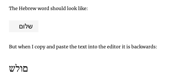 Pasting RTL words into the editor that is set for LTR end up with ...