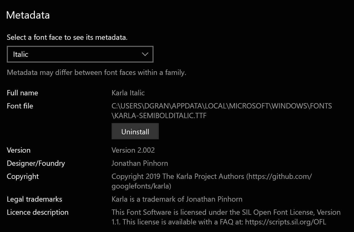 SemiBold metadata reports as Regular & Italic on Windows · Issue #3 · googlefonts/karla · GitHub