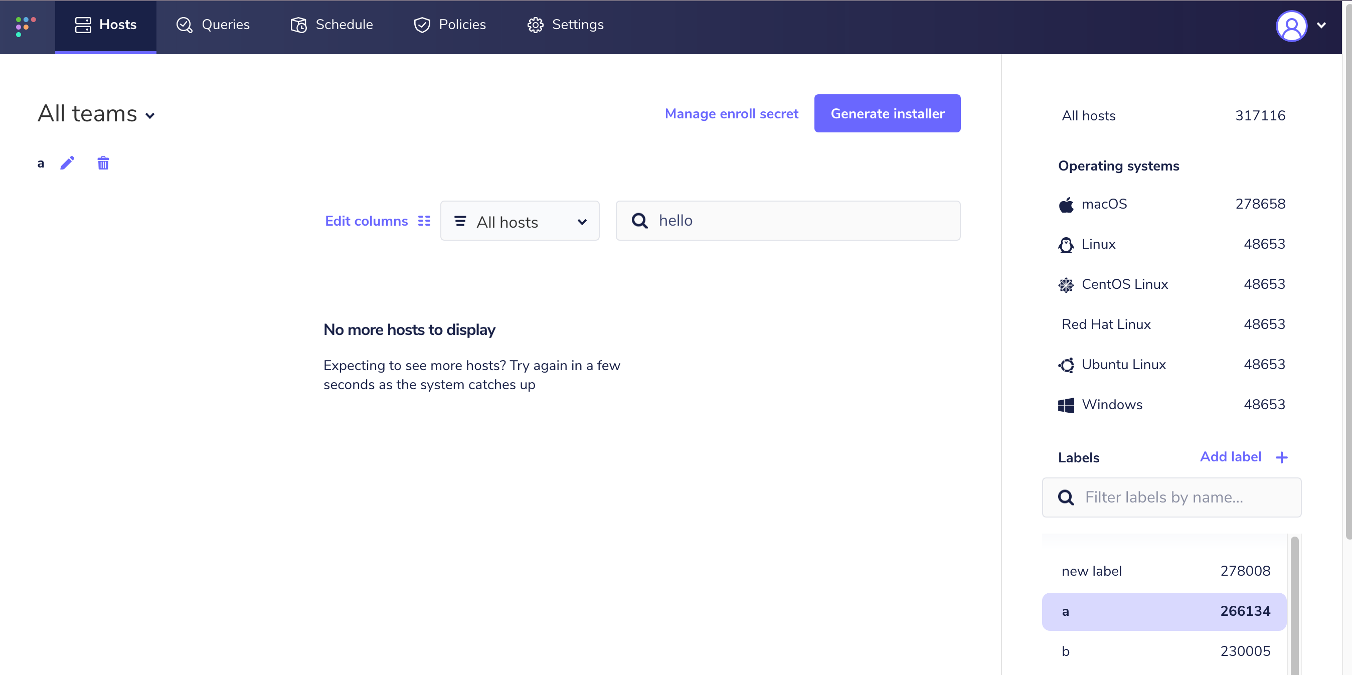 Manage hosts page: "No more hosts" message is used when there are no matching hosts · Issue ...