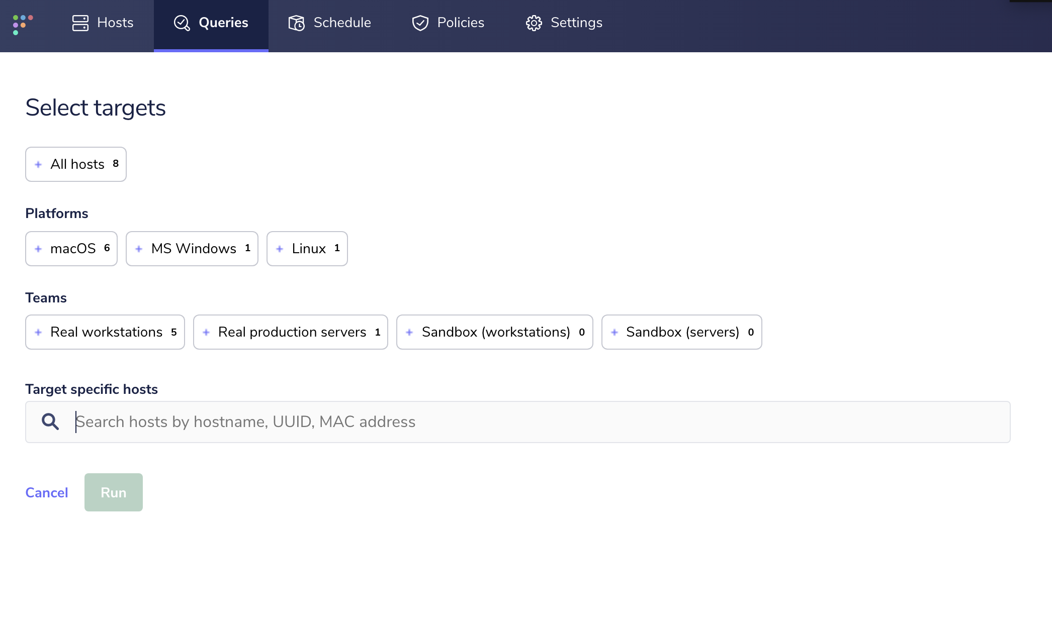 Improve live query experience by saving selected targets · Issue #3245 · fleetdm/fleet · GitHub