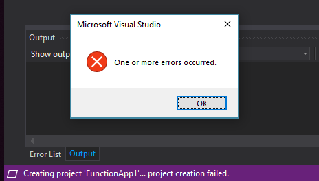 Cannot create or debug function projects in VS2017- "One ore more errors ocurred" · Issue #1047 ...
