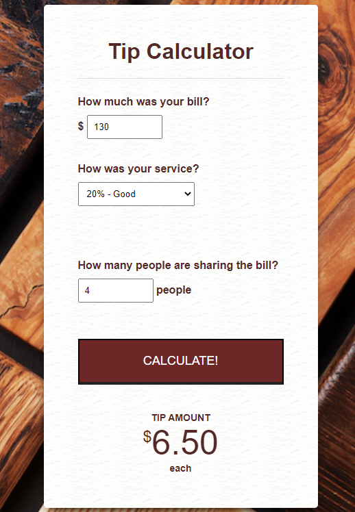 GitHub - josephmagdaleno/TipCalculator: Javascript application to ...