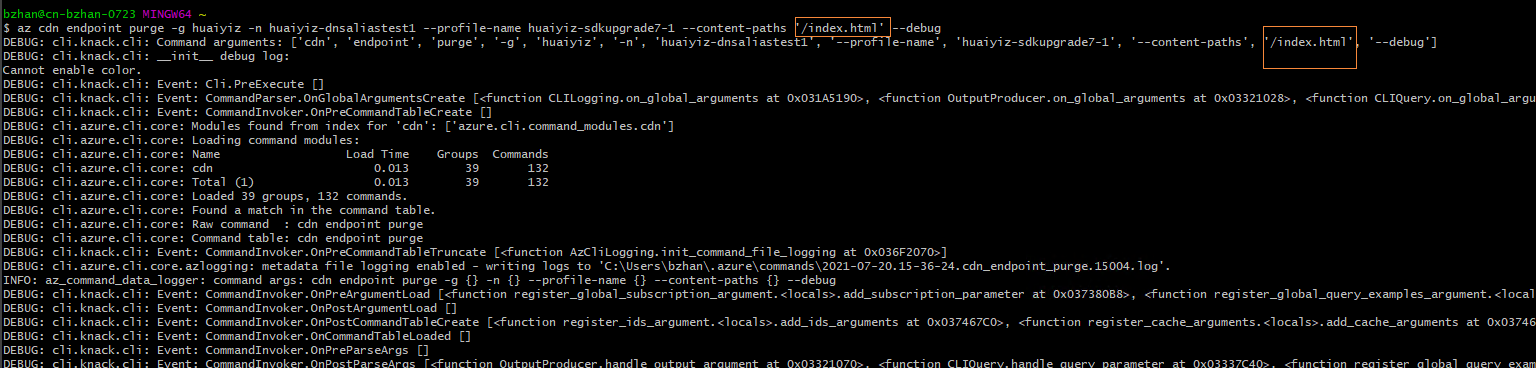 `az cdn endpoint purge` replaces endpoint relative path with git bash absolute path · Issue ...