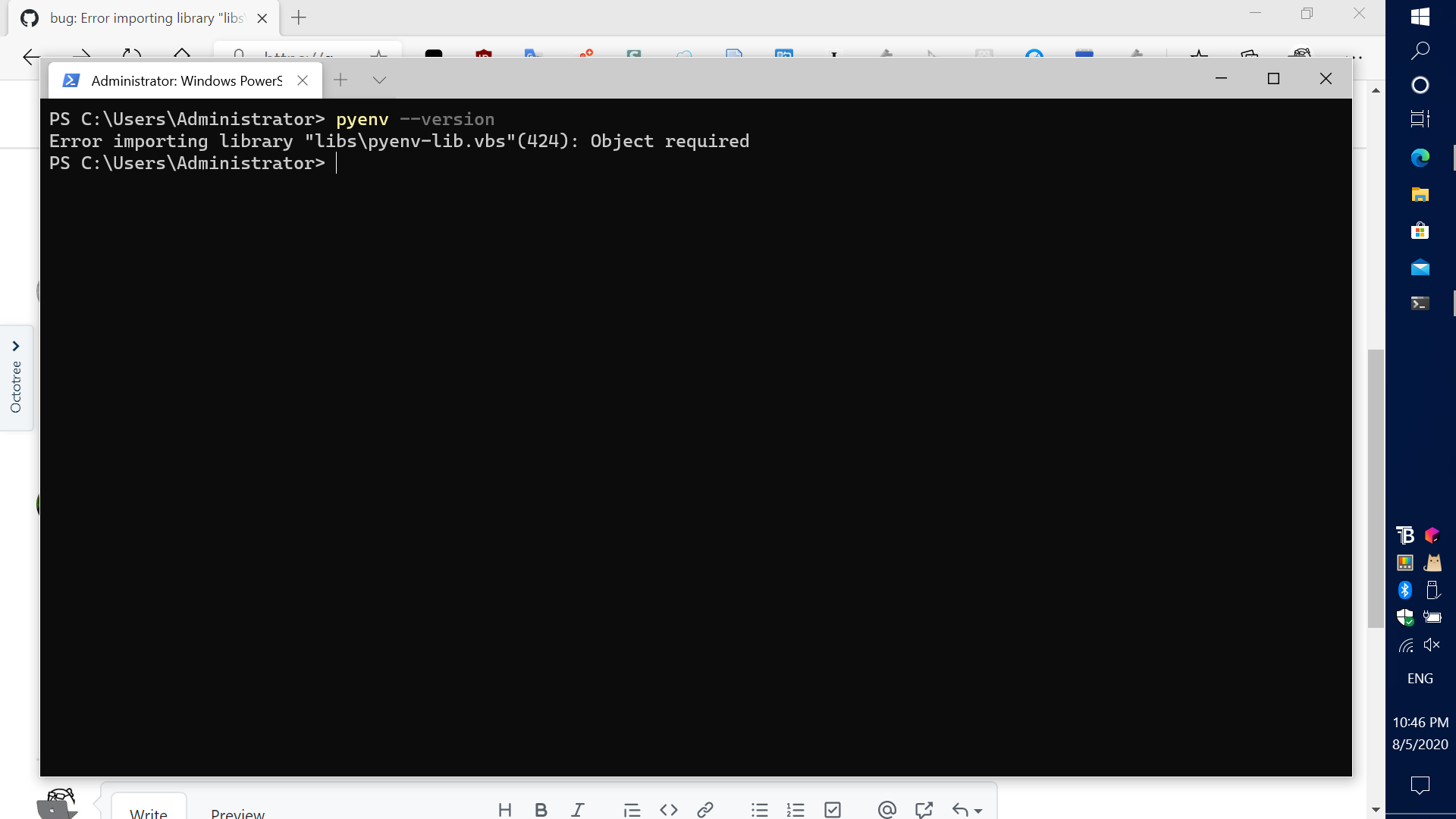 bug: Error importing library "libs\pyenv-lib.vbs"(424): Object required · Issue #137 · pyenv-win ...