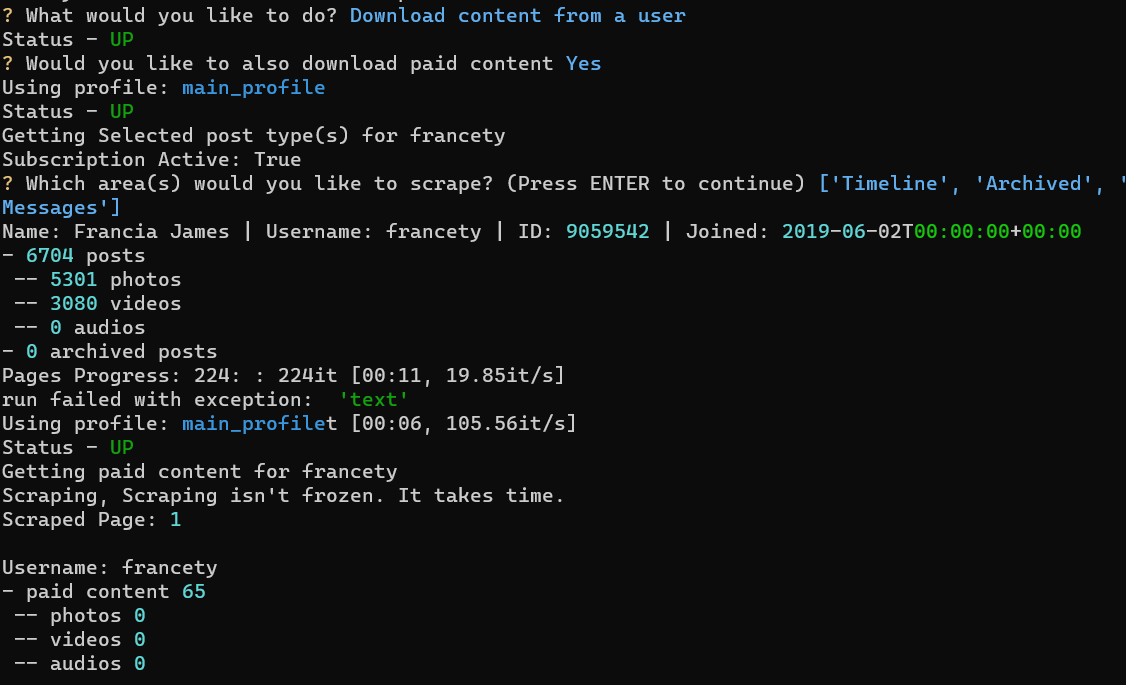 run failed with exception 'Text' · Issue #21 · datawhores/OF-Scraper · GitHub