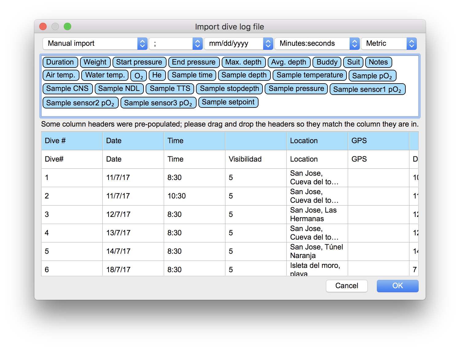 CSV Import, missing fields "Ratings", "Visibility", "SAC" · Issue #1212 · subsurface/subsurface ...