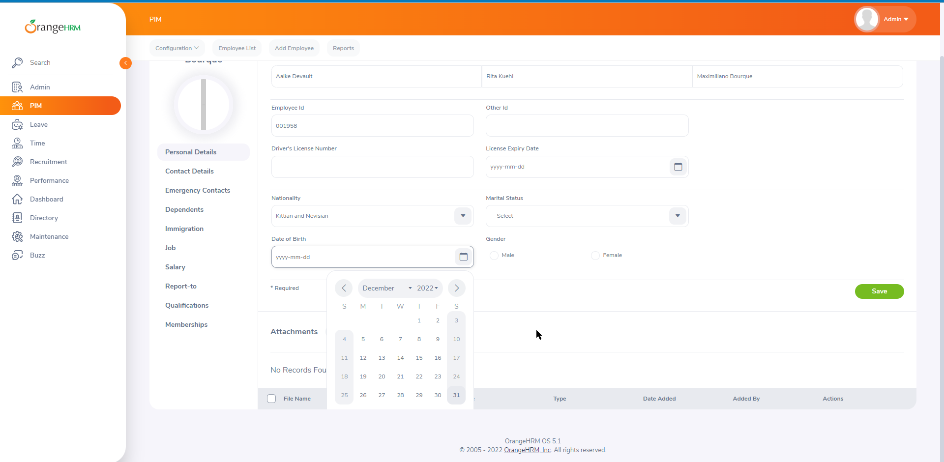 Functional button in DOB datepicker is covered up in employee detail · Issue #1584 · orangehrm ...