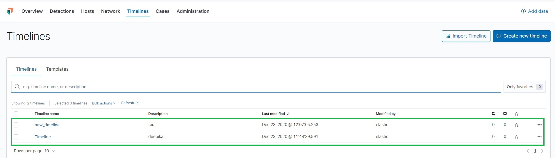 [Security Solution] "0 timeline match the search criteria" message is ...