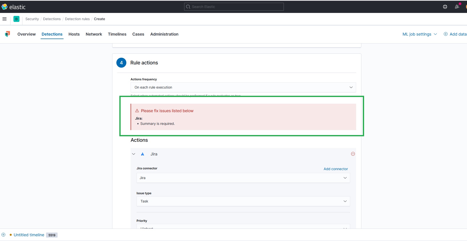 [Security Solution] [Detections] Wrong error message displayed for ...