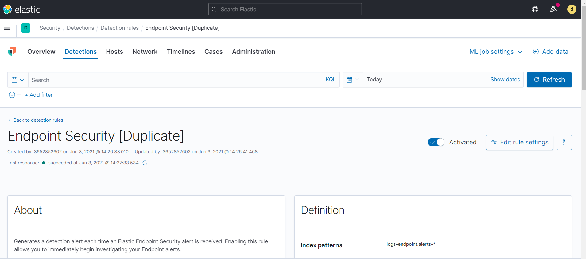 [Security Solution] After deleted the Elastic endpoint [Duplicate] rule, rule name is changed ...