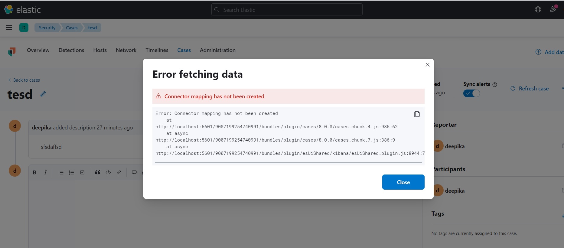 [Security Solution]An error occurs while creating a case if we select ...