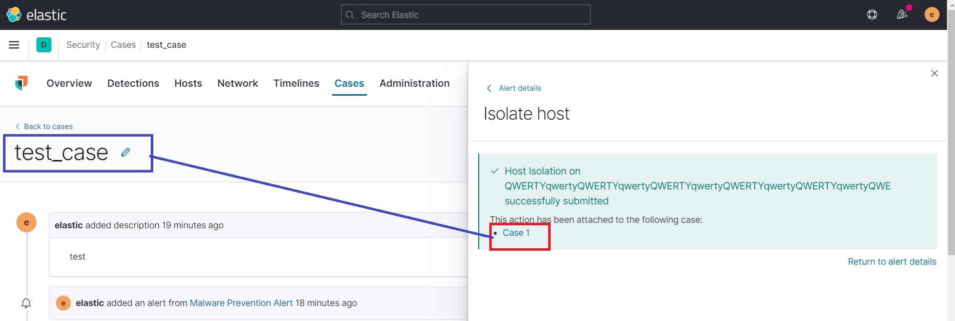 [Security Solution] Case 1 is displayed instead of Case name when add the "host isolation" under ...