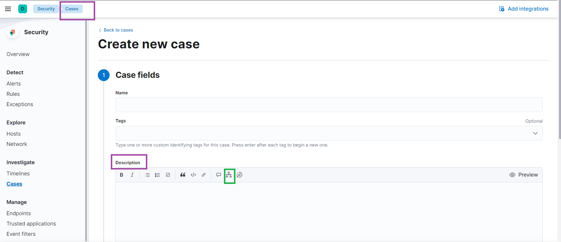 [Security Solution] "Insert Timeline Link" icon is not displaying for ...