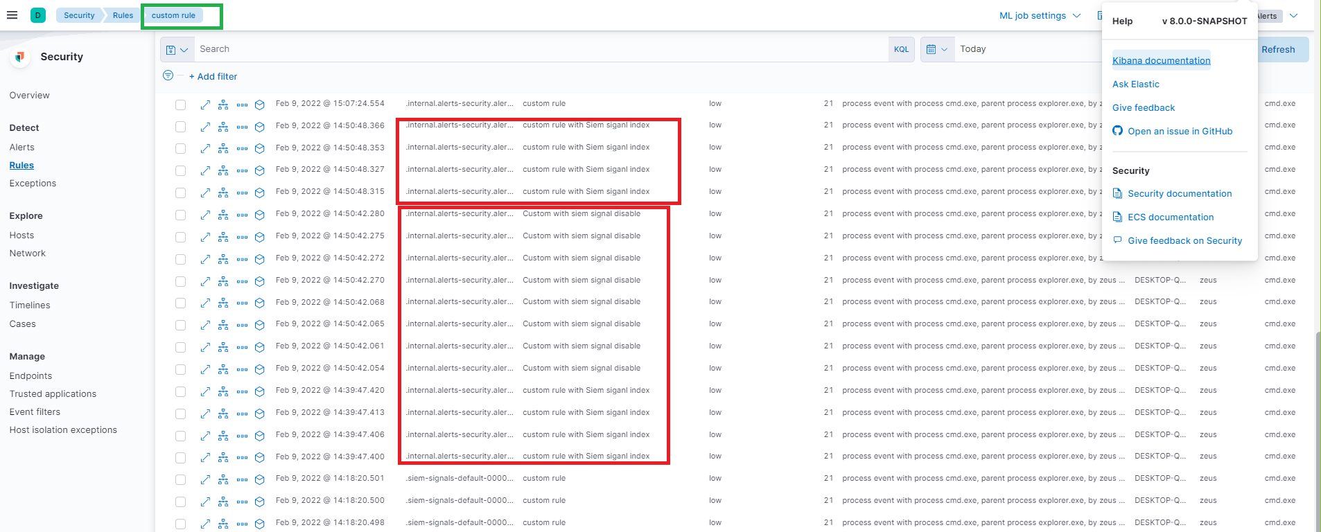 [Security Solution] Alerts that are generated from .siem-signals* index are displaying under ...