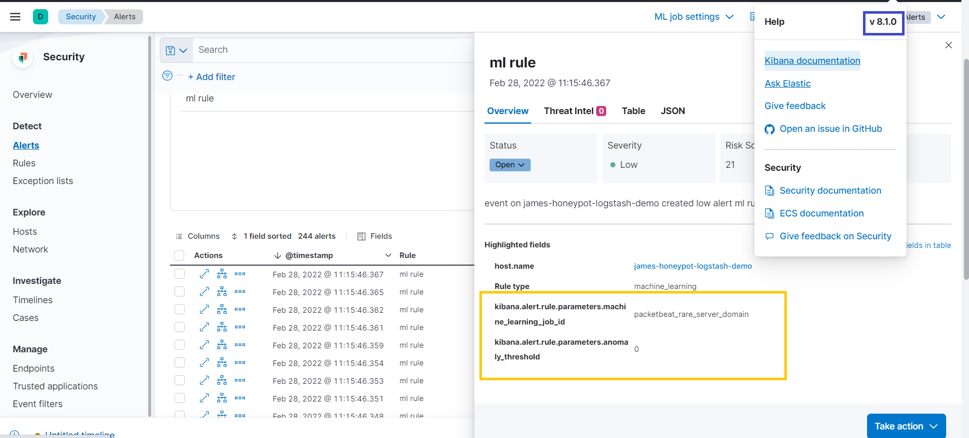 [Security Solution] Fields for ML alerts are not displayed under highlighted fields section of ...