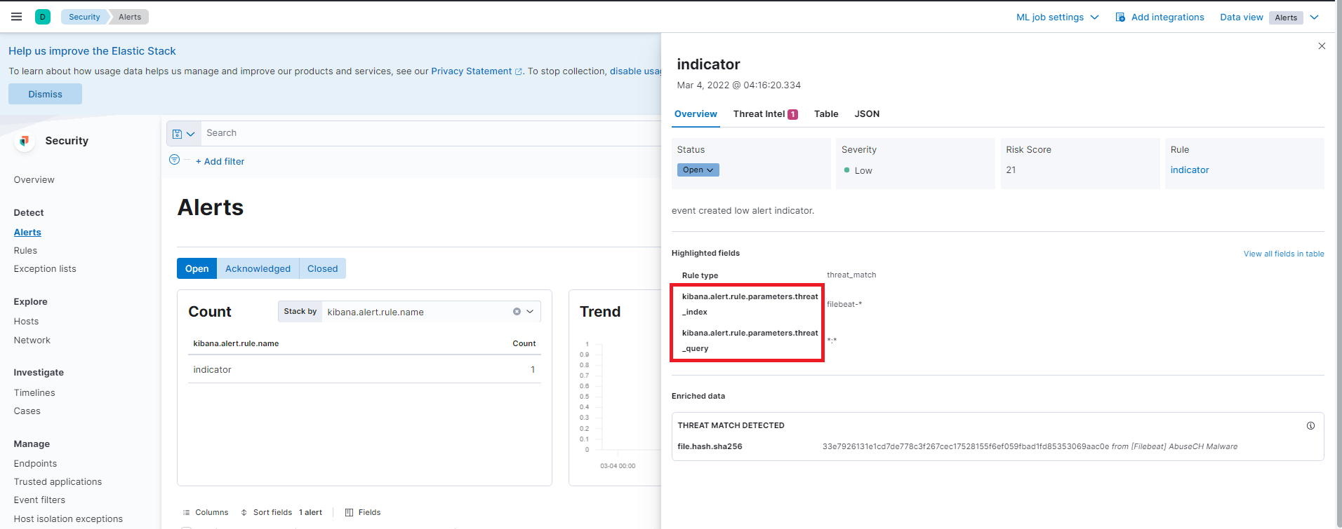 [Security Solution] Fields under highlighted fields for Indicator rule are not correctly ...